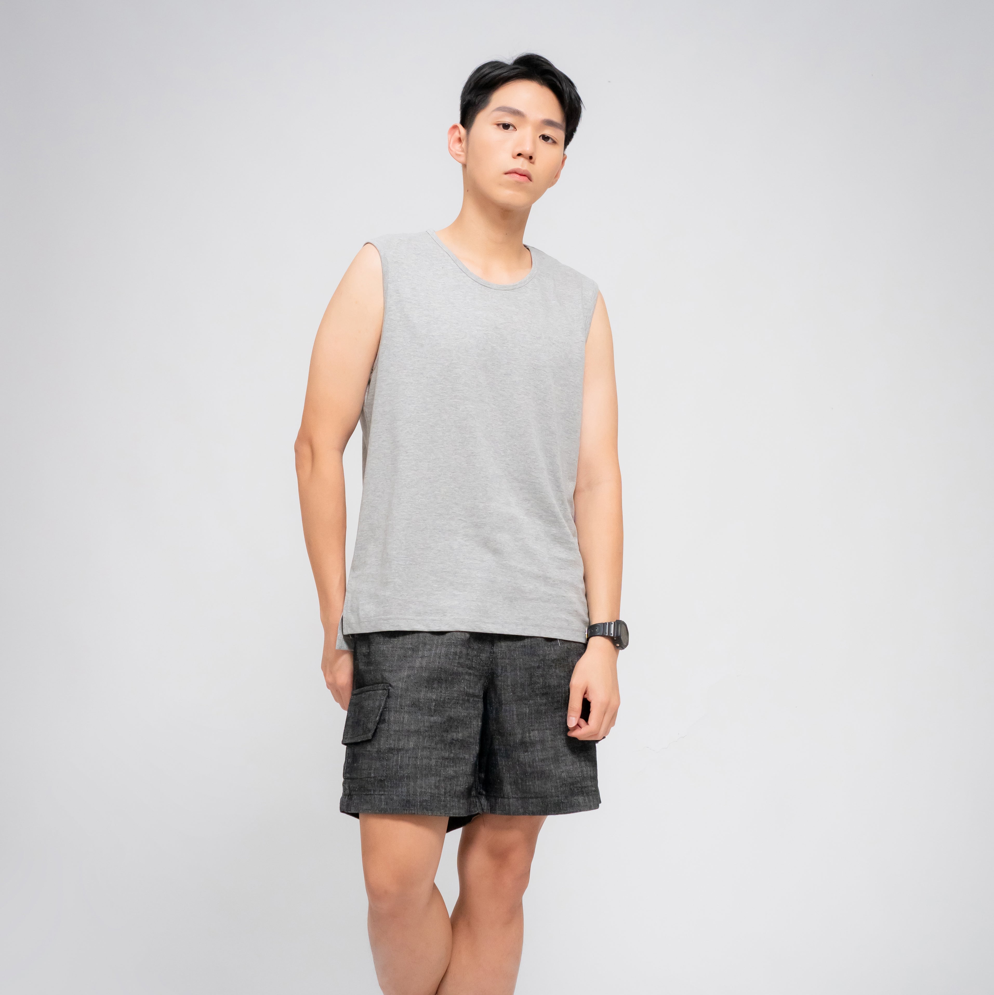 BELI Sleeveless LAND MUSEUM MEN'S SIDE SLIT TANK GREY
